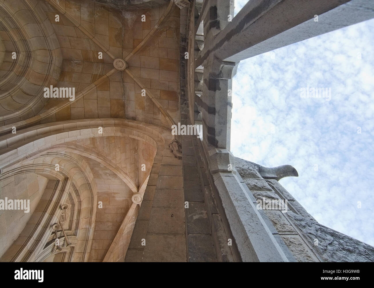 Detail of gothic style church St Bartholomew building with vaults ...