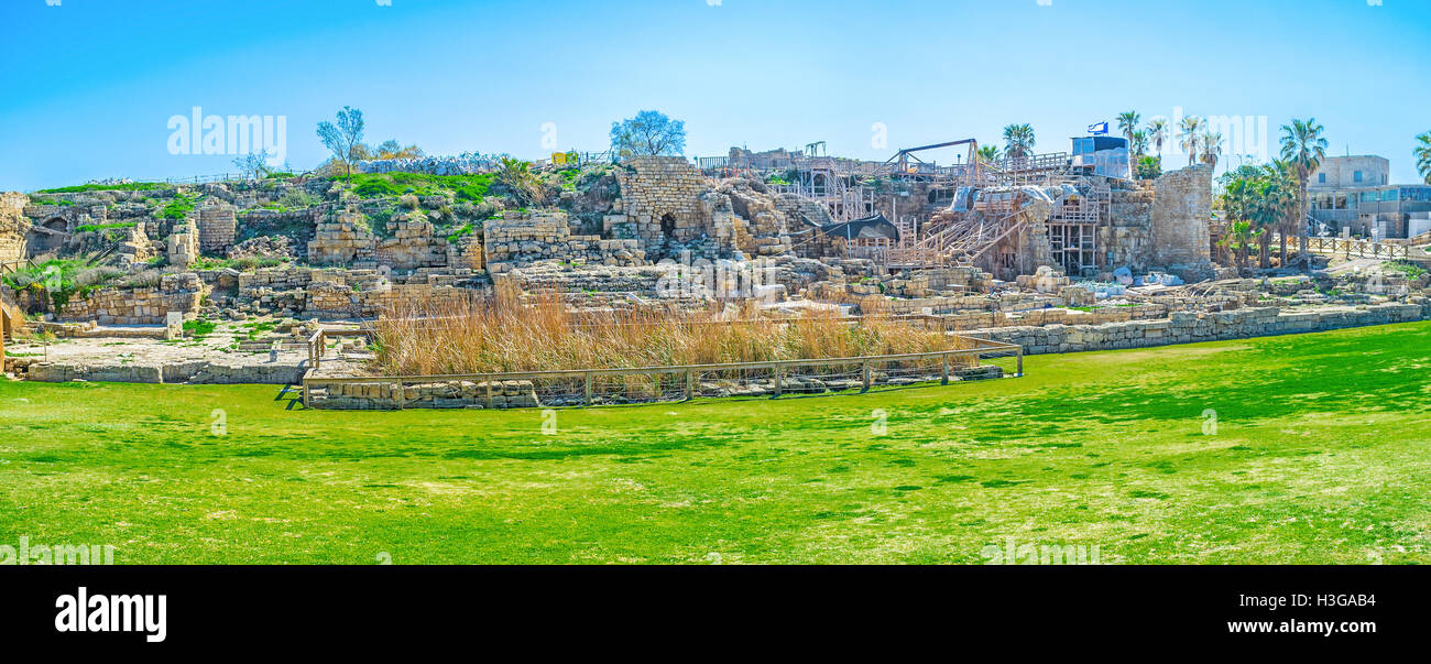 Panorama of the ancient ruins of Caesarea Maritima, Roman city ...