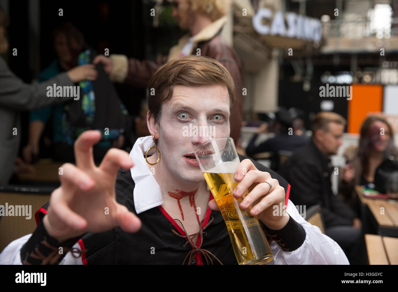 London, UK. 8th Oct, 2016. Zombies attend World Zombie Day in Leicester ...