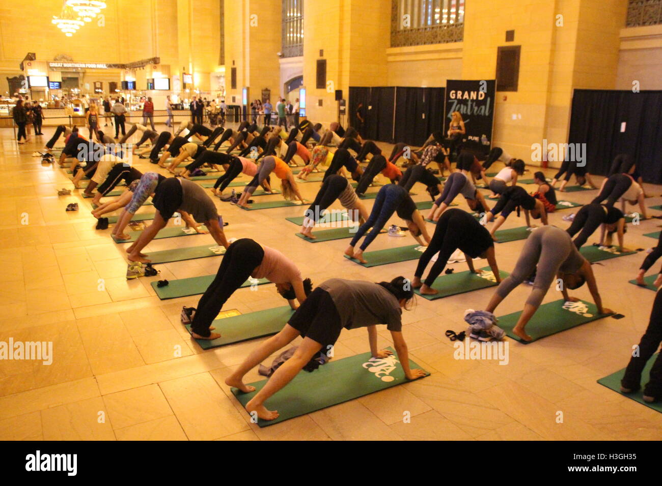 New York, USA. 15th Sep, 2016. Participants seen during a yoga class at ...