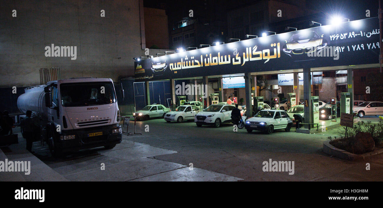Tehran, Iran. 03rd Oct, 2016. Cars standing at a petrol station in ...
