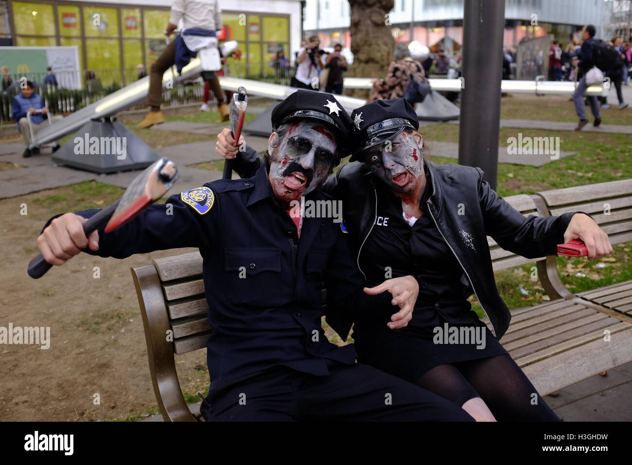Friends dressed as zombies Stock Photo - Alamy