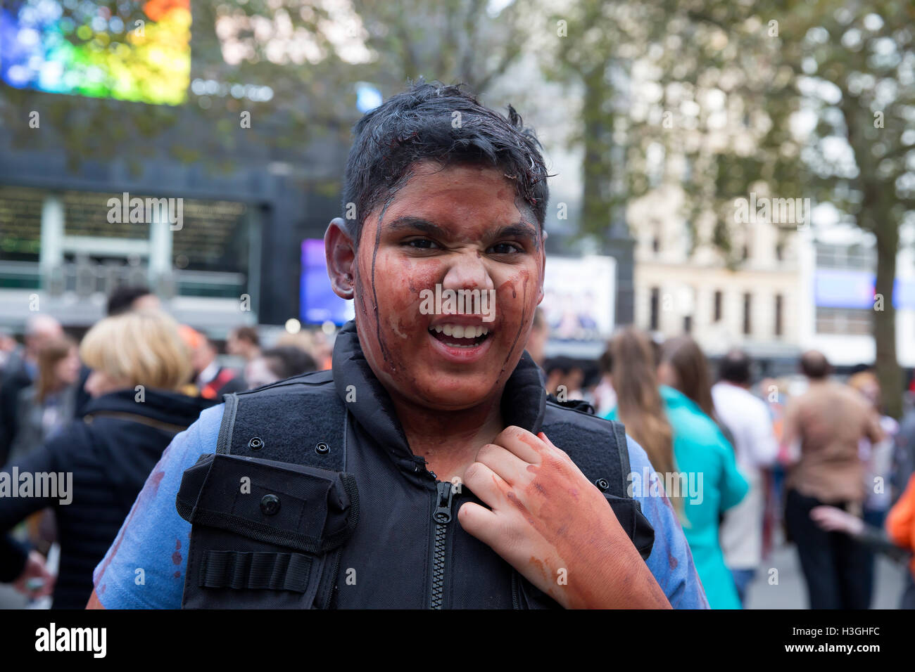 London, UK. 8th Oct, 2016. Zombies attend World Zombie Day in Leicester ...
