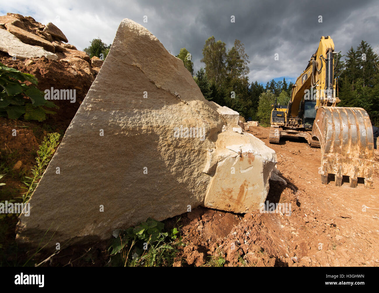 A large piece of rock from a sandstone quarry, where stone for Ulm ...