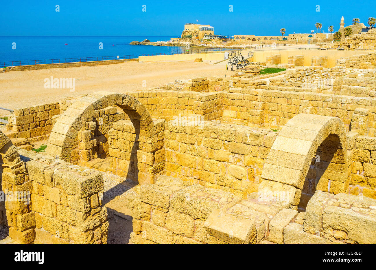 The ruined ancient city of Caesarea Maritima is the notable landmark ...