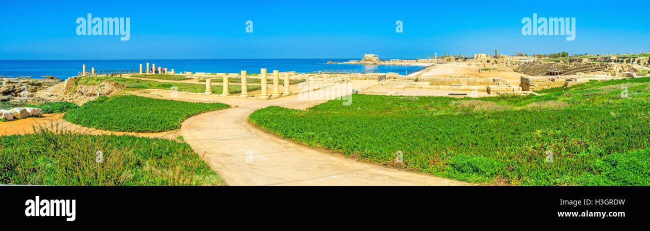 The archaeological area of Caesarea, with its hippodrome, port, ruined ...