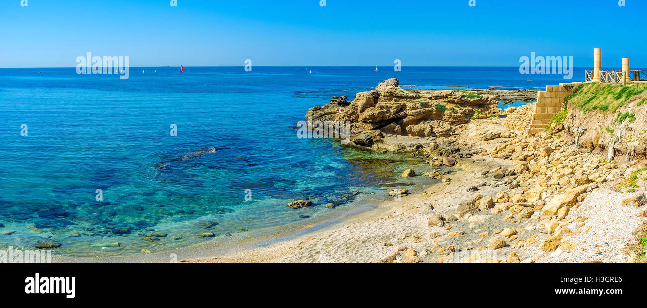 The cozy beach of Caesarea boasts the unique views on the ruins of the ...