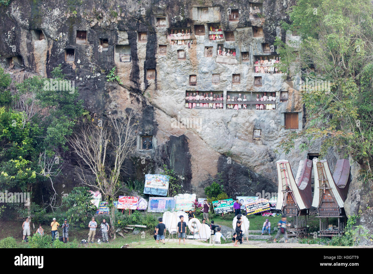 The burial site with coffins placed in caves carved into the rock ...