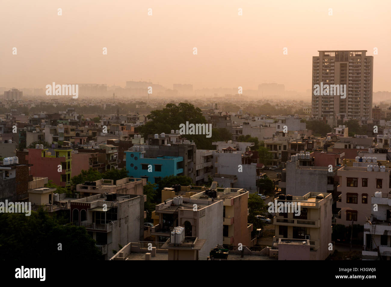 Dawn over gurgaon delhi showing the buildings in various stages of ...