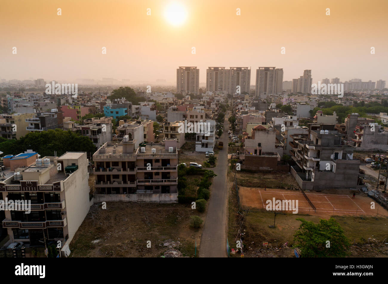 Dawn over gurgaon delhi showing the buildings in various stages of ...