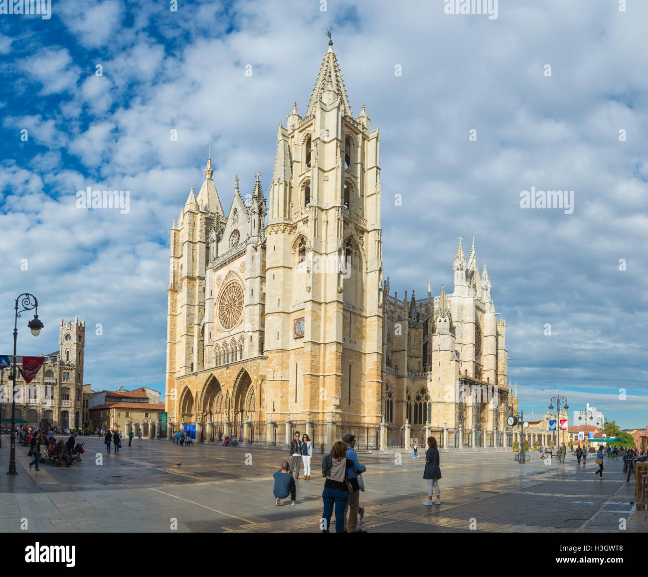 Gothic Cathedral of Leon, Castilla Leon, Spain. Panorama Stock Photo ...