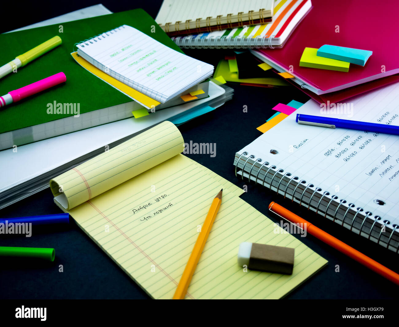 Learning New Language Writing Words Many Times on the Notebook; Russian ...