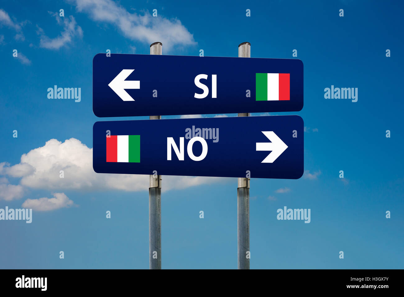 two road signs and italian referendum SI (yes) and NO (no Stock Photo ...