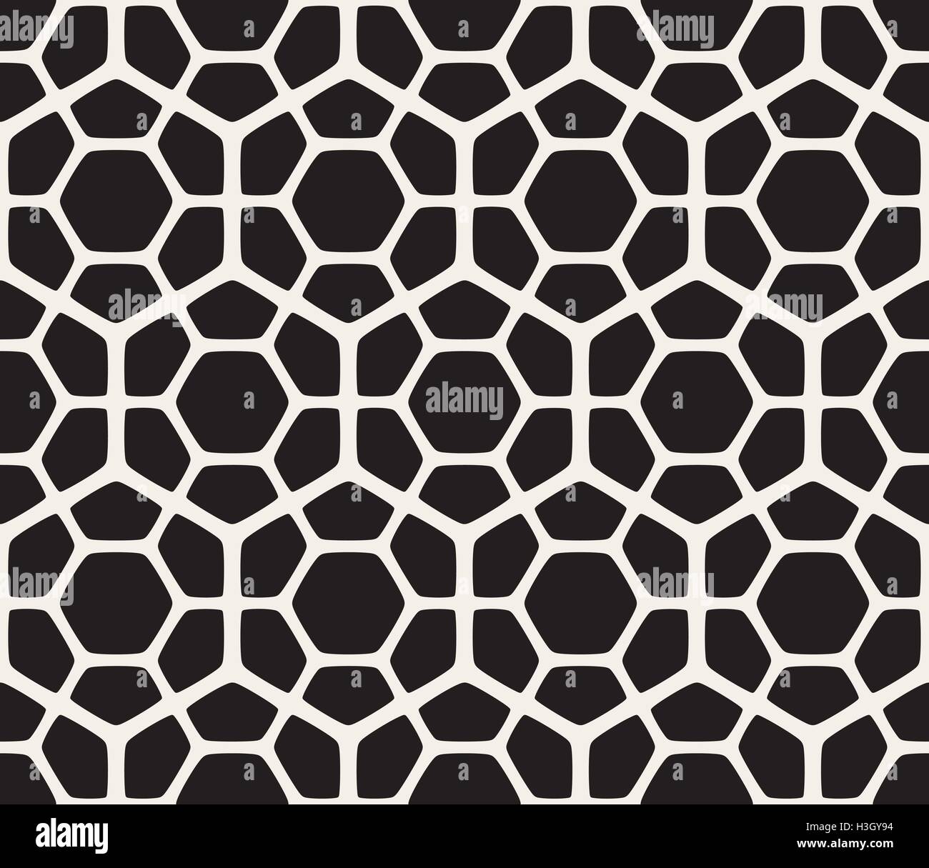 Vector Seamless Black And White Geometric Hexagon Rounded Grid Pattern