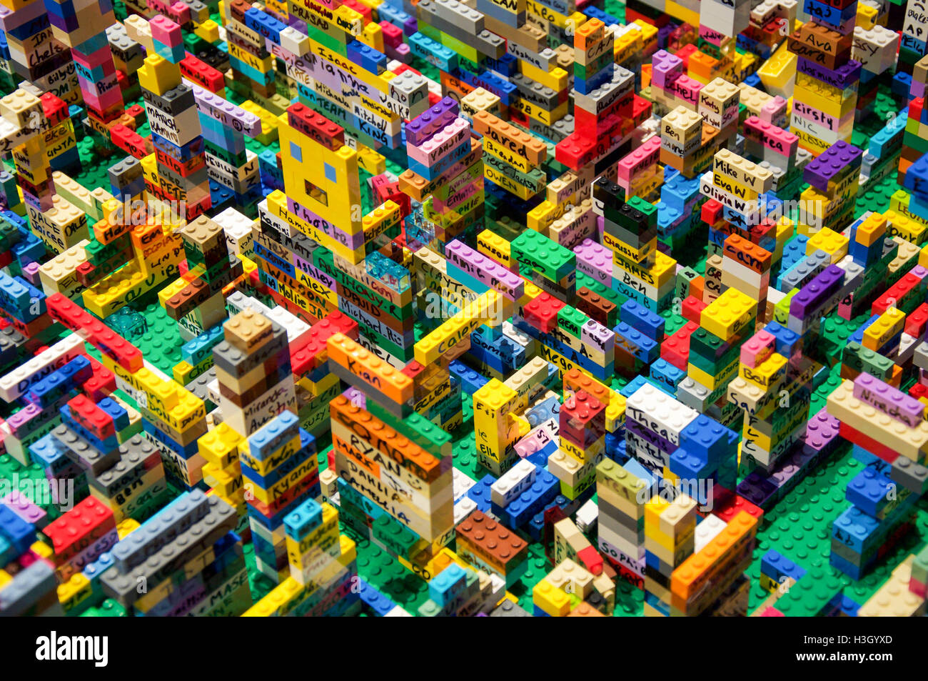 Colorful lego interactive display made by tourists at the Brickman ...