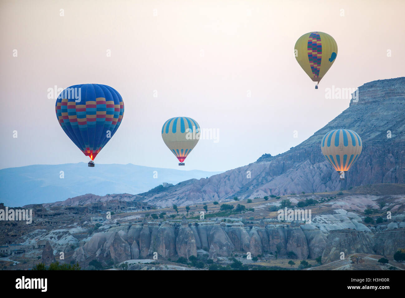 Color image of hot air balloons flying in Cappadocia, Turkey, at ...