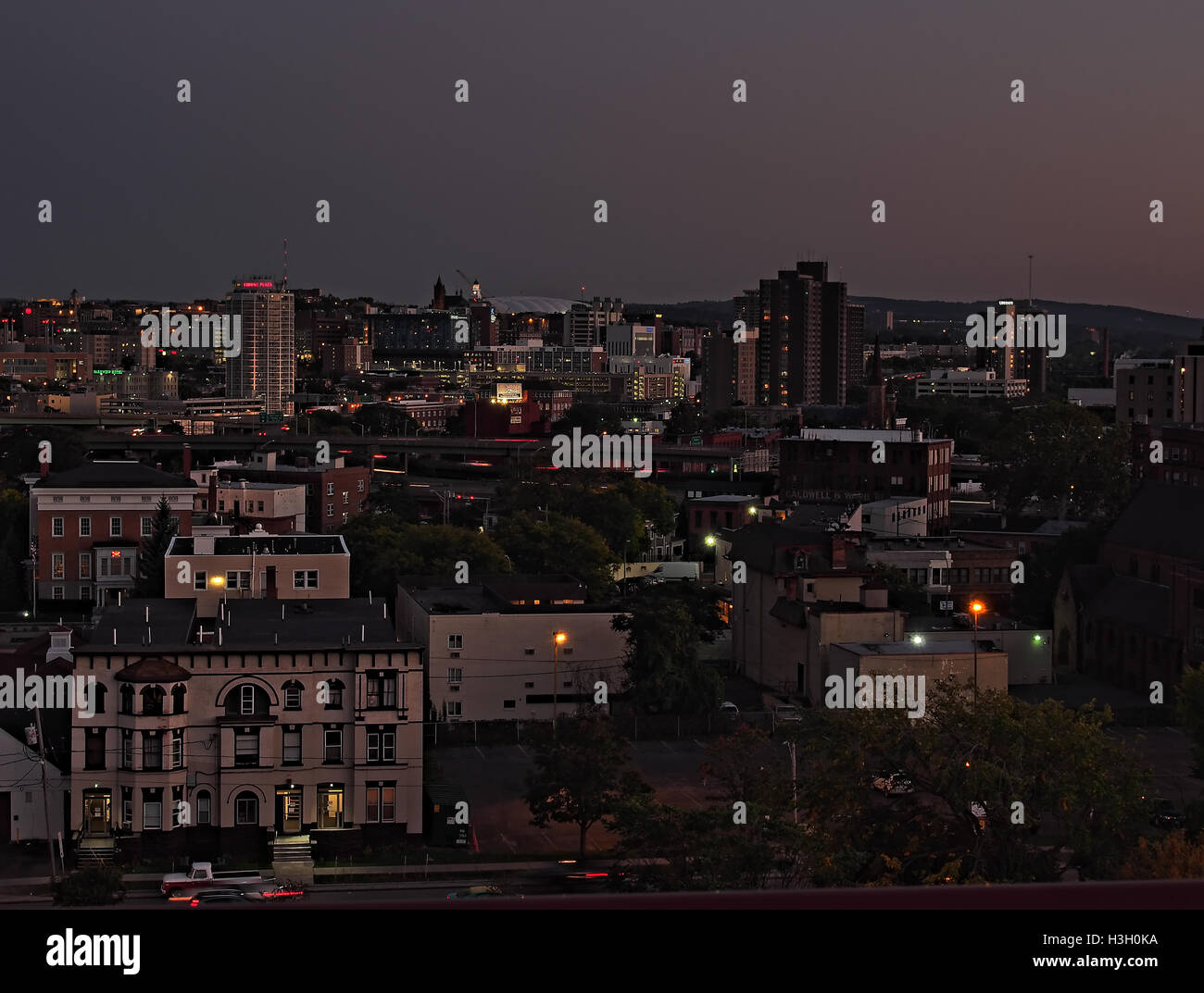 View taken from the north side of Syracuse, New York at night. Shot ...