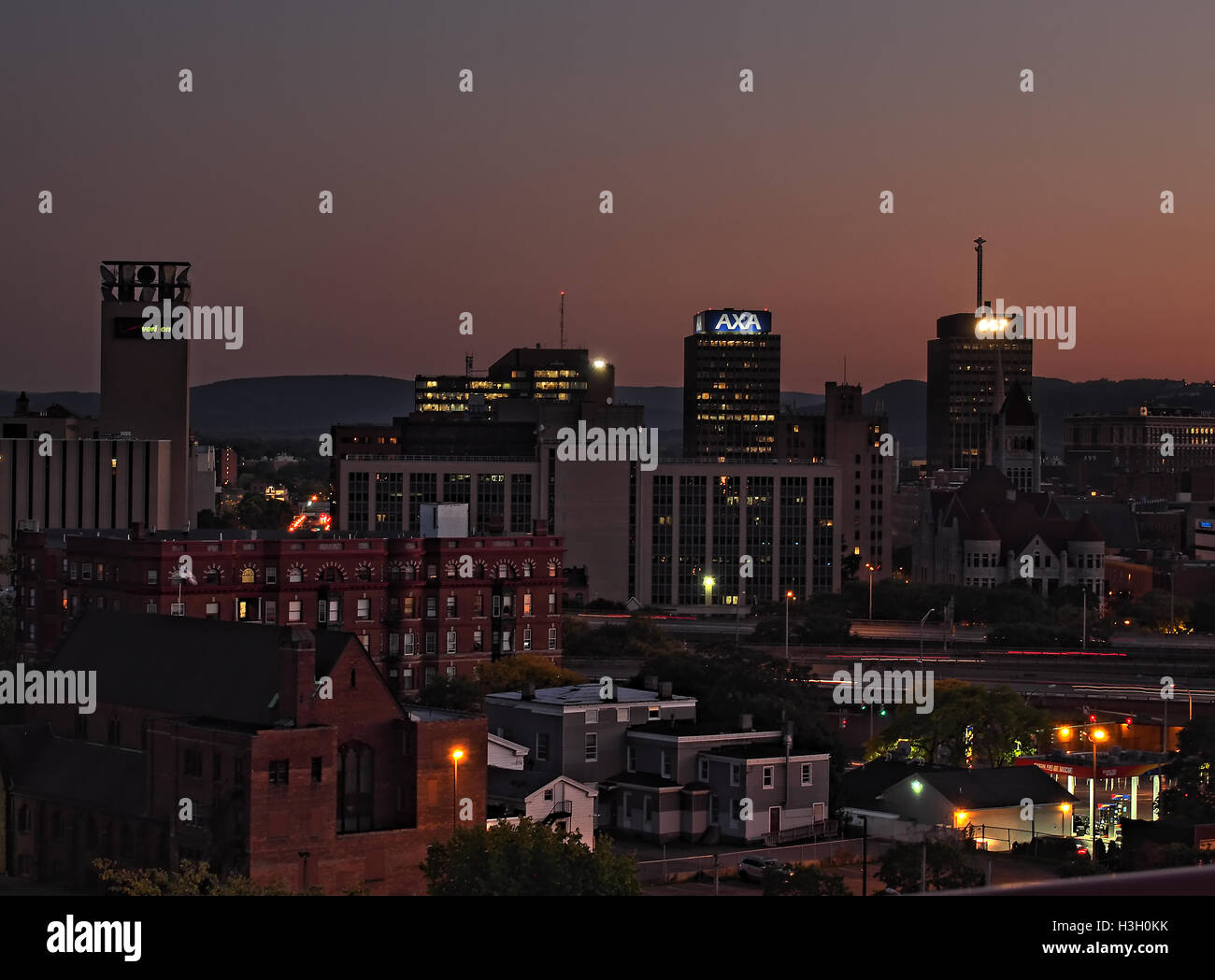 View taken from the north side of Syracuse, New York at night. Shot ...