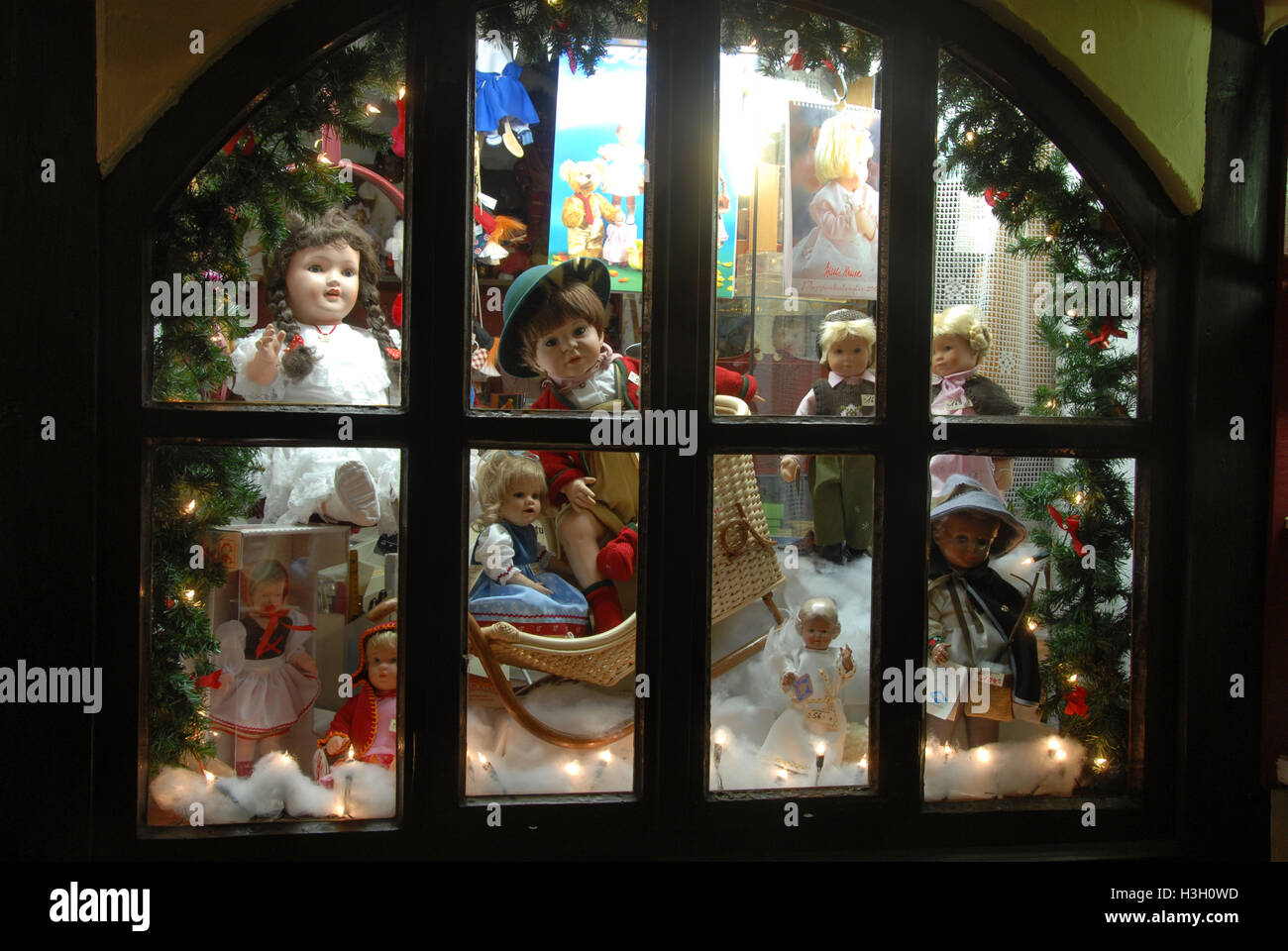 A German Christmas toy window display in the Handwerkerhof ( Craftmen's ...