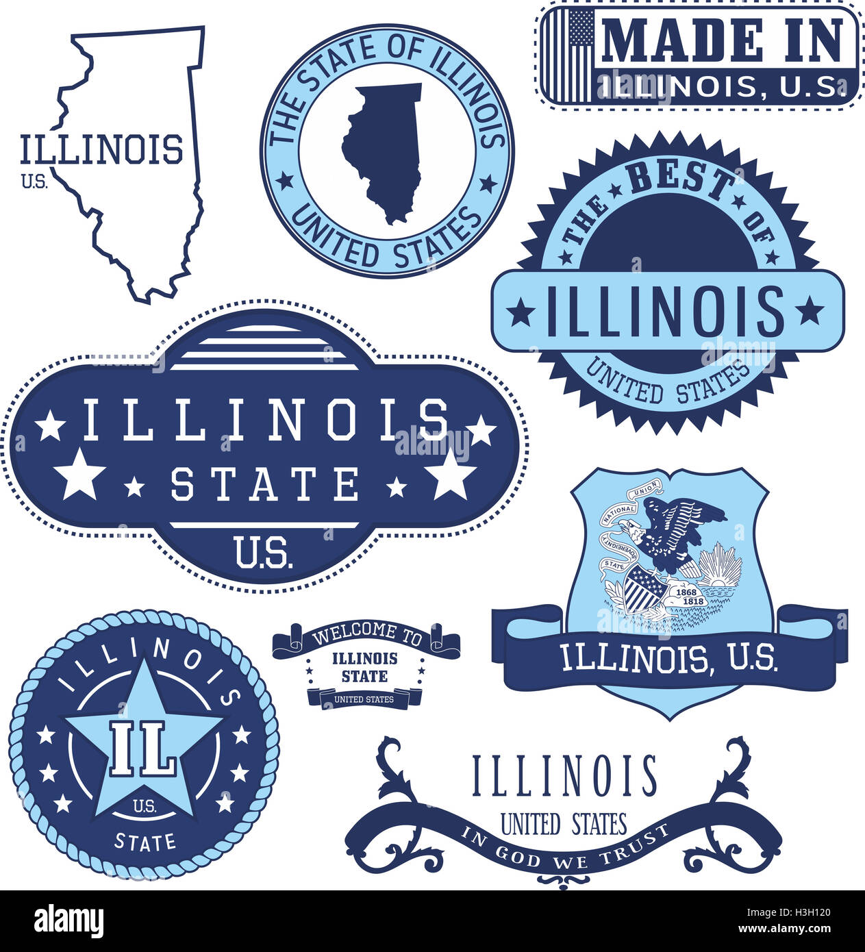 Set of generic stamps and signs of the state of Illinois Stock Photo ...