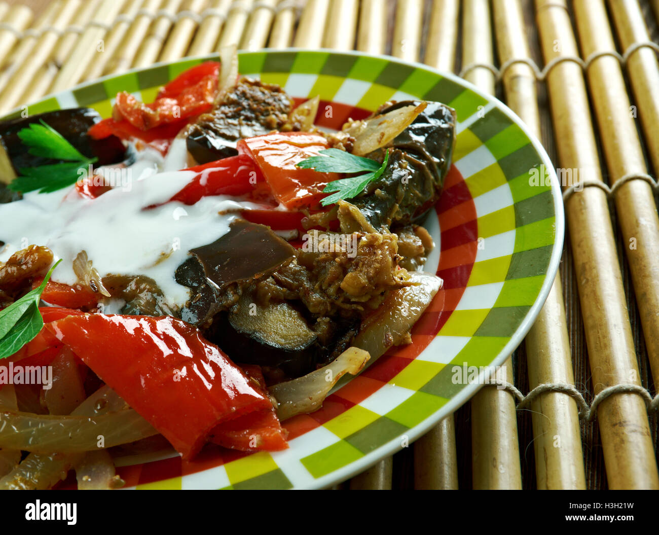 Afghan Spicy Braised Eggplant dish - Burani Bonjon Stock Photo - Alamy
