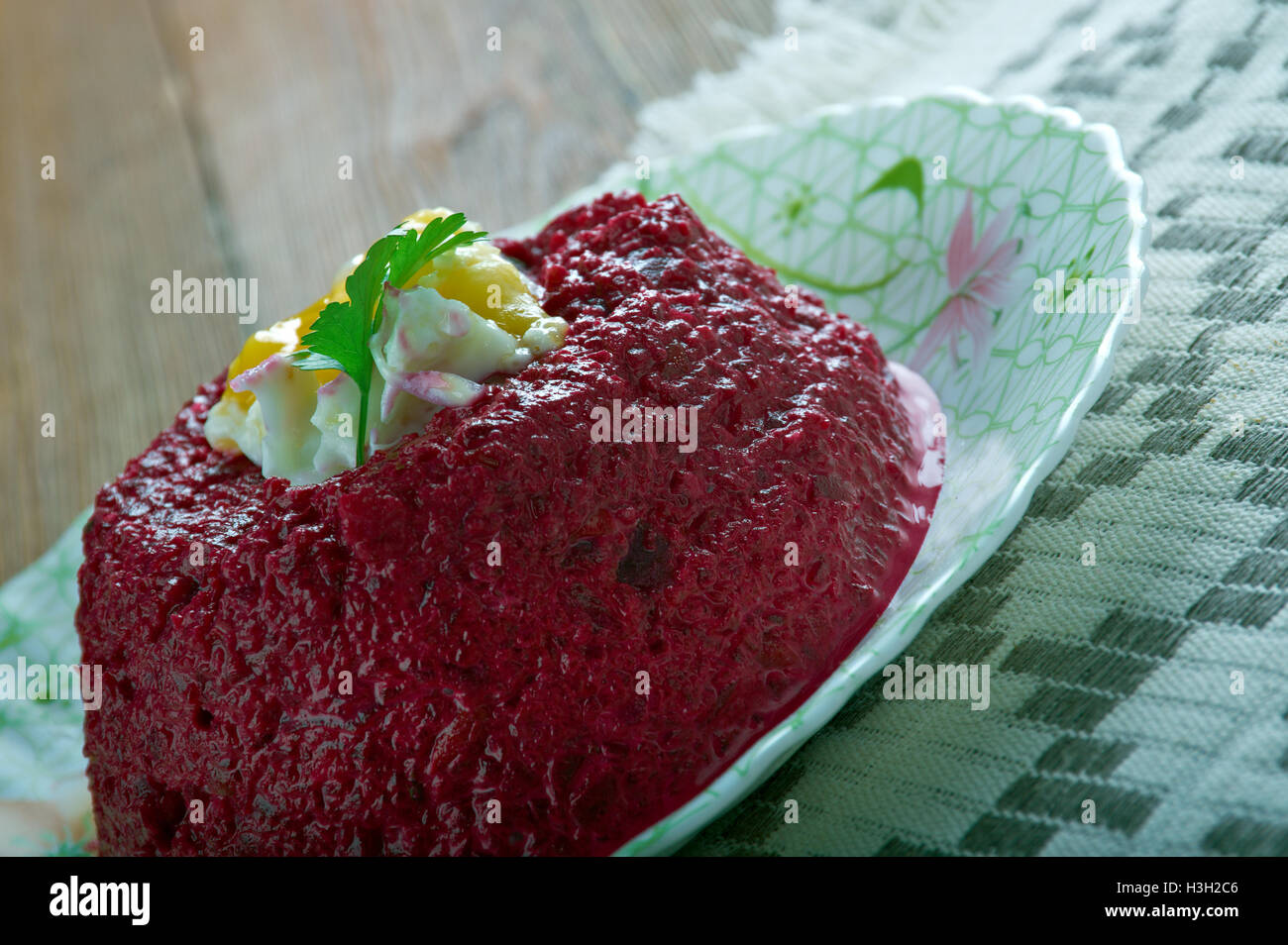 beetroot tartare close up . French cuisine Stock Photo - Alamy