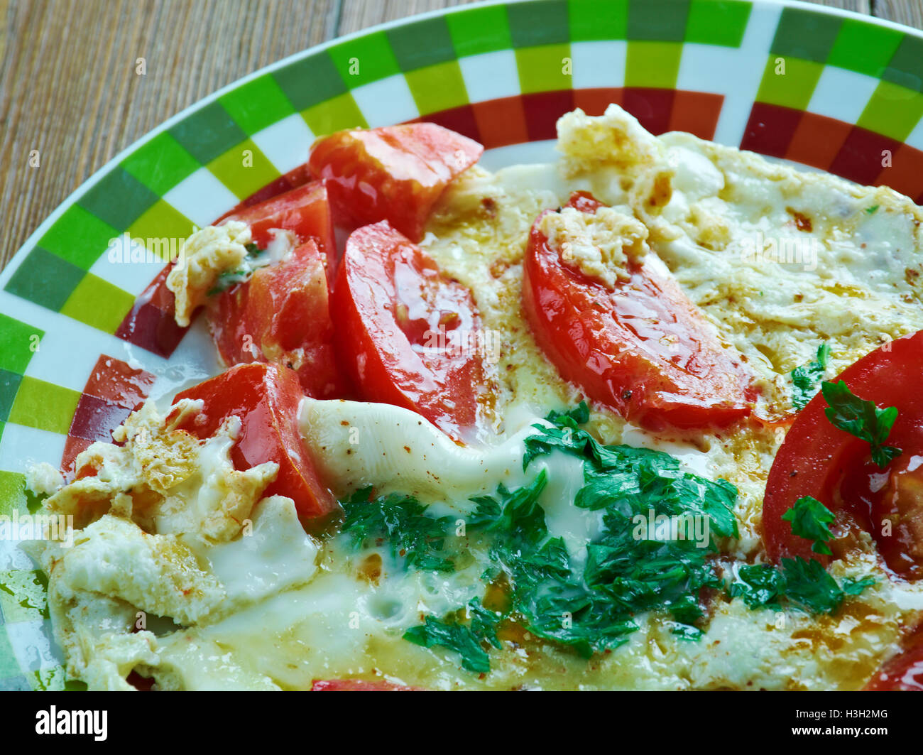 Byde Banadoura Lebanese tomato omelette. Middle Eastern cuisine Stock ...