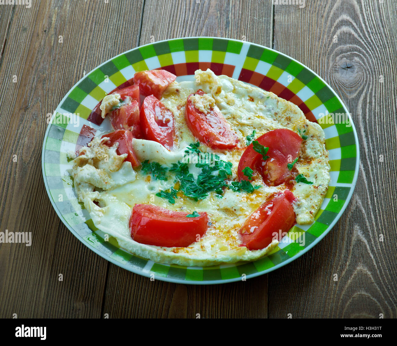 Byde Banadoura Lebanese tomato omelette. Middle Eastern cuisine Stock ...