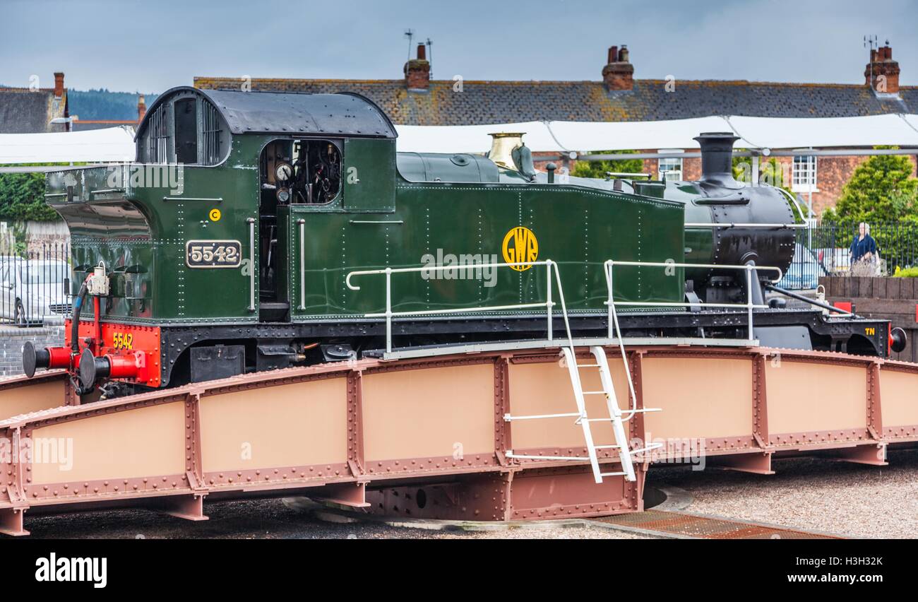 GWR Small Prairie 2-6-2T 5542 on the turntable at Minehead Station West ...