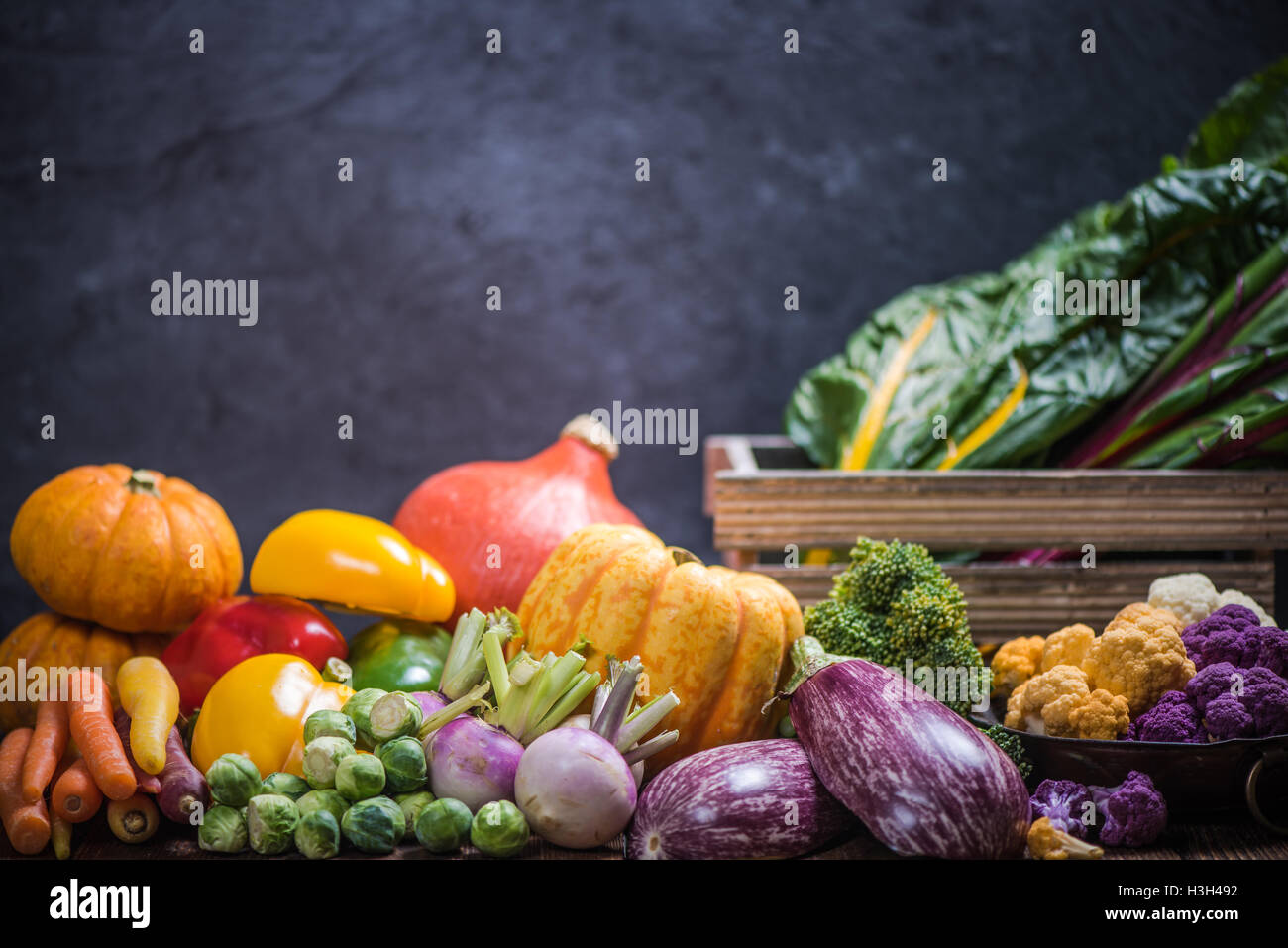 Local market farm fresh vegetables on table Stock Photo - Alamy