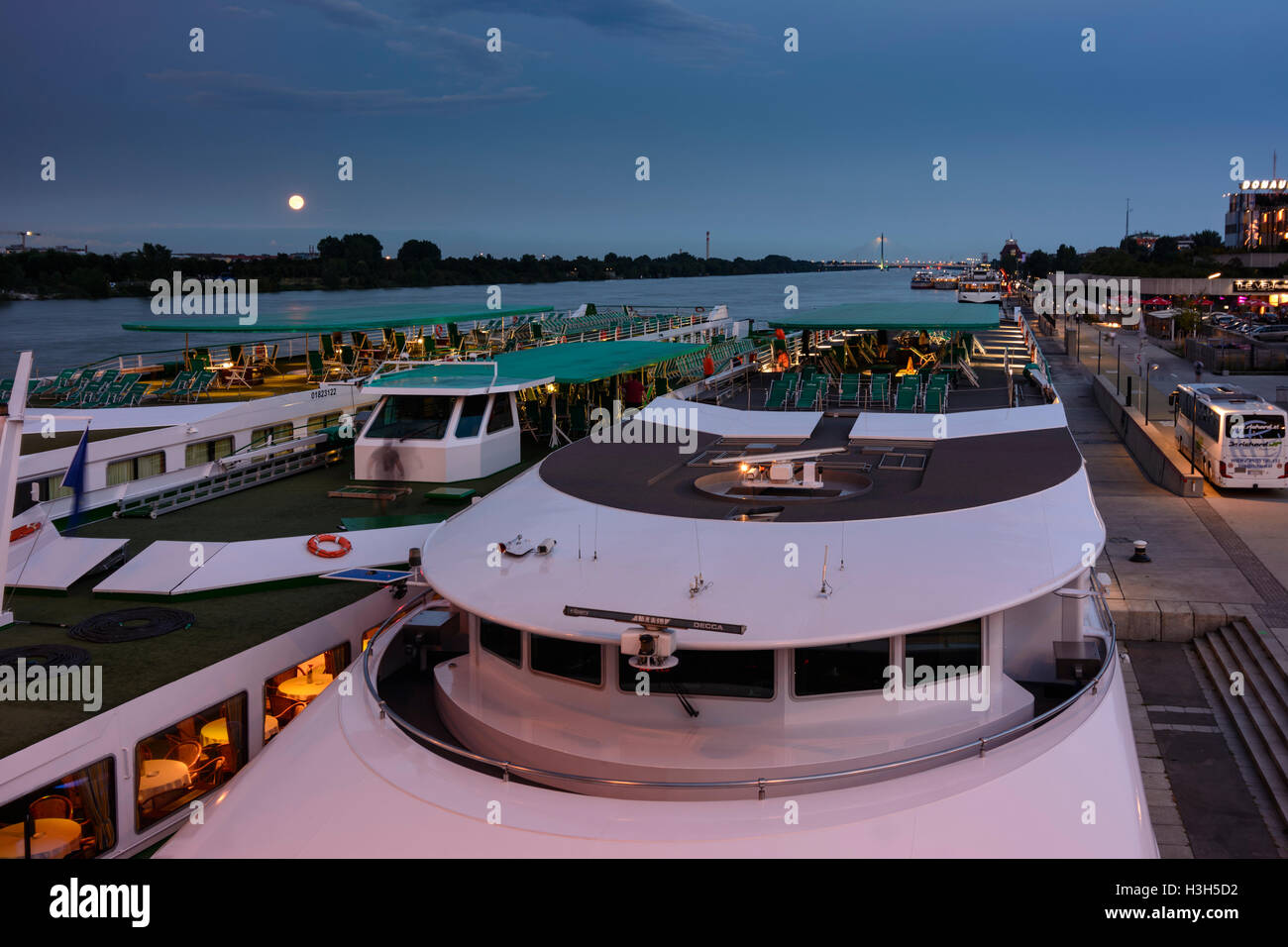 Wien, Vienna: cruise ship ships port terminal at Reichsbrücke, full ...