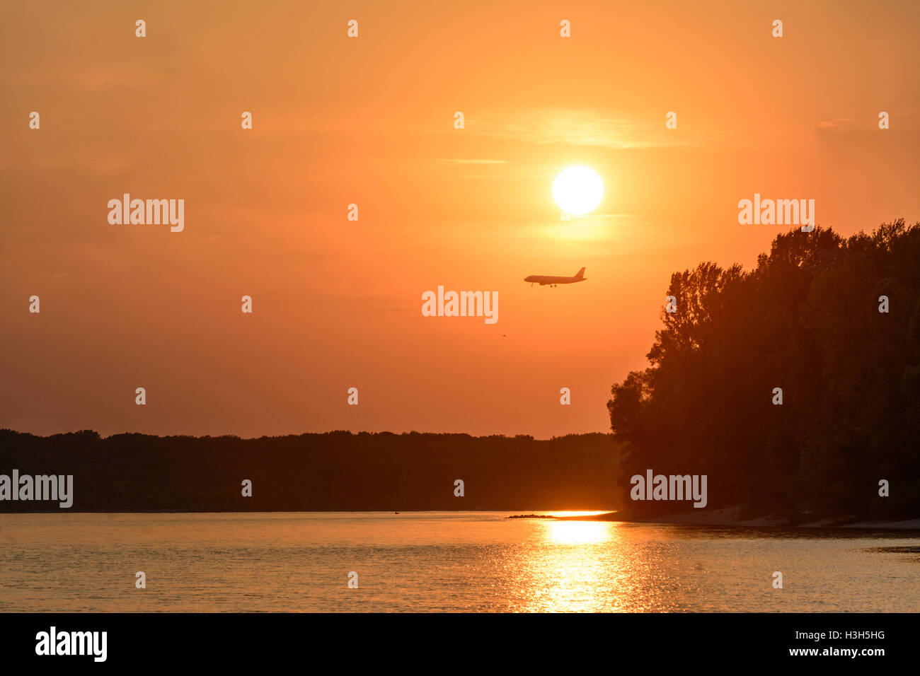 Aircraft Plane Over River Danube At Landing In Vienna Airport Hi res Aircraft Plane Over River Danube At Landing In Vienna Airport Hi res