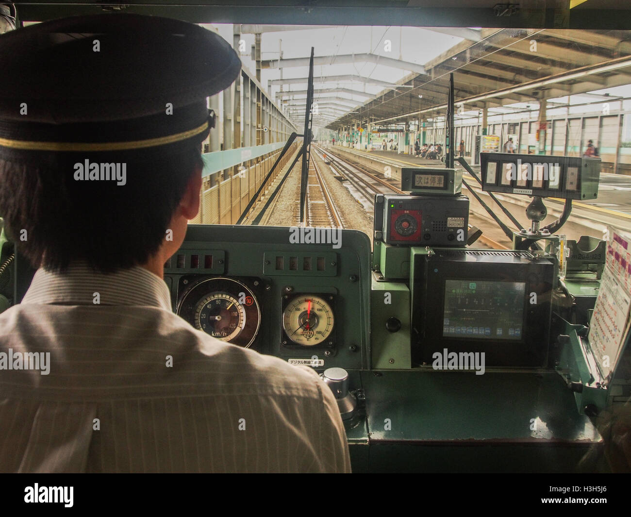 looking over the drivers shoulder as saikyo line commuter train enters ...