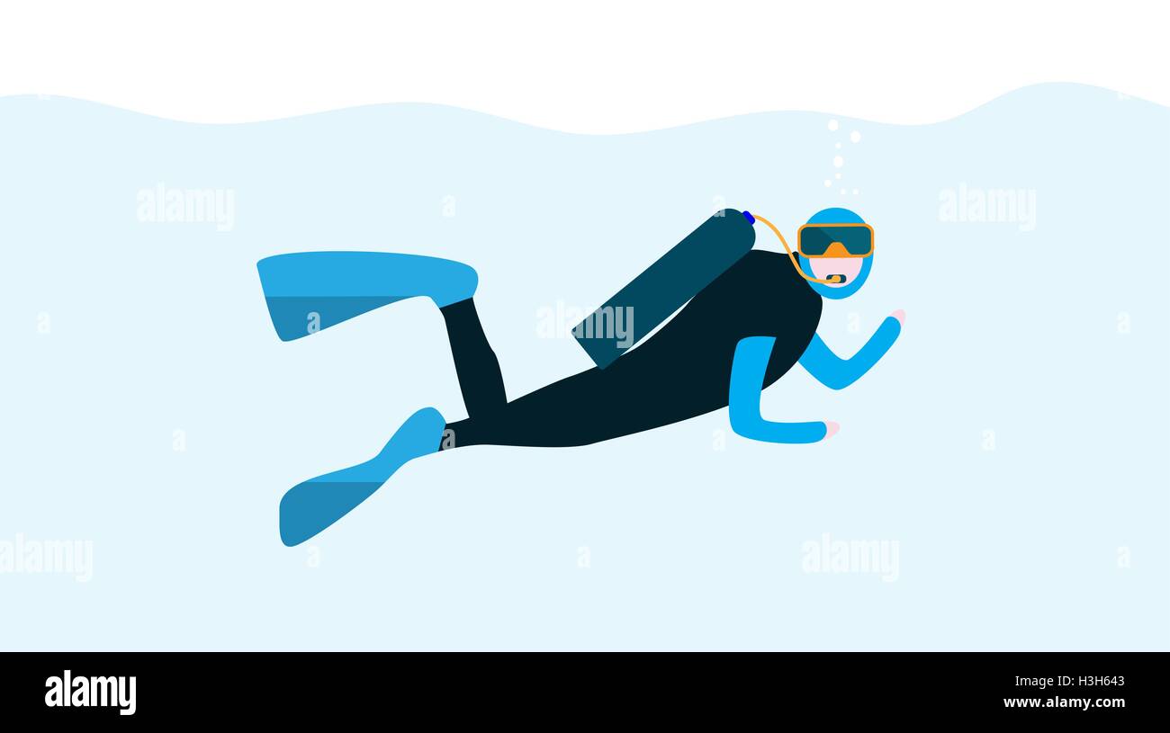 Underwater People, Cartoon Scuba Diver. Concept of Extreme Divi Stock ...