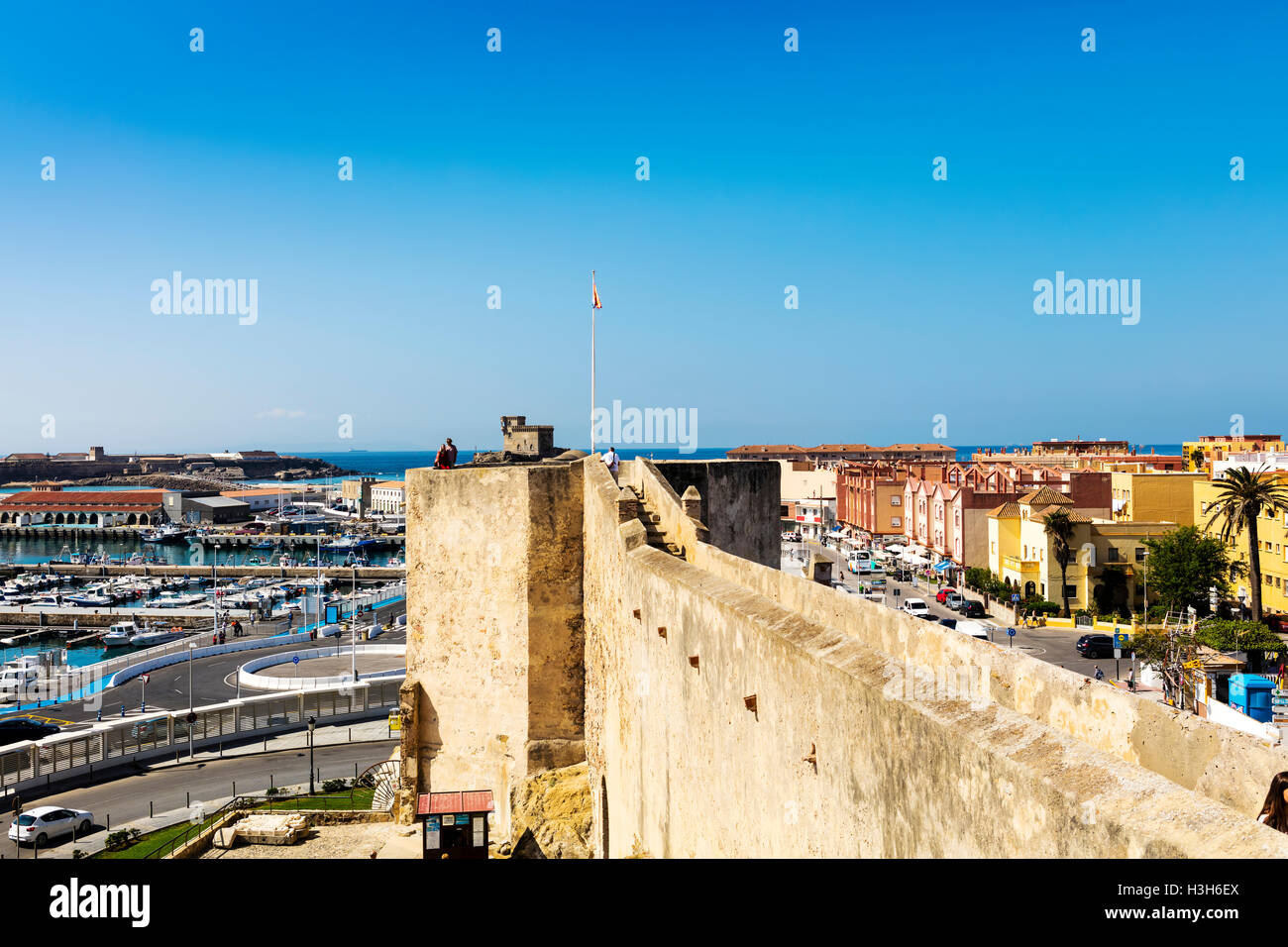Panoramic view of The Port of Tarifa (Spanish: Puerto de Tarifa) and ...