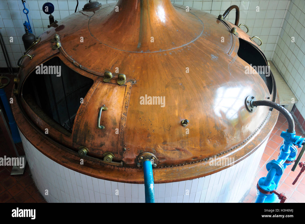 A large copper topped beer still at the qingdao beer factory in China ...