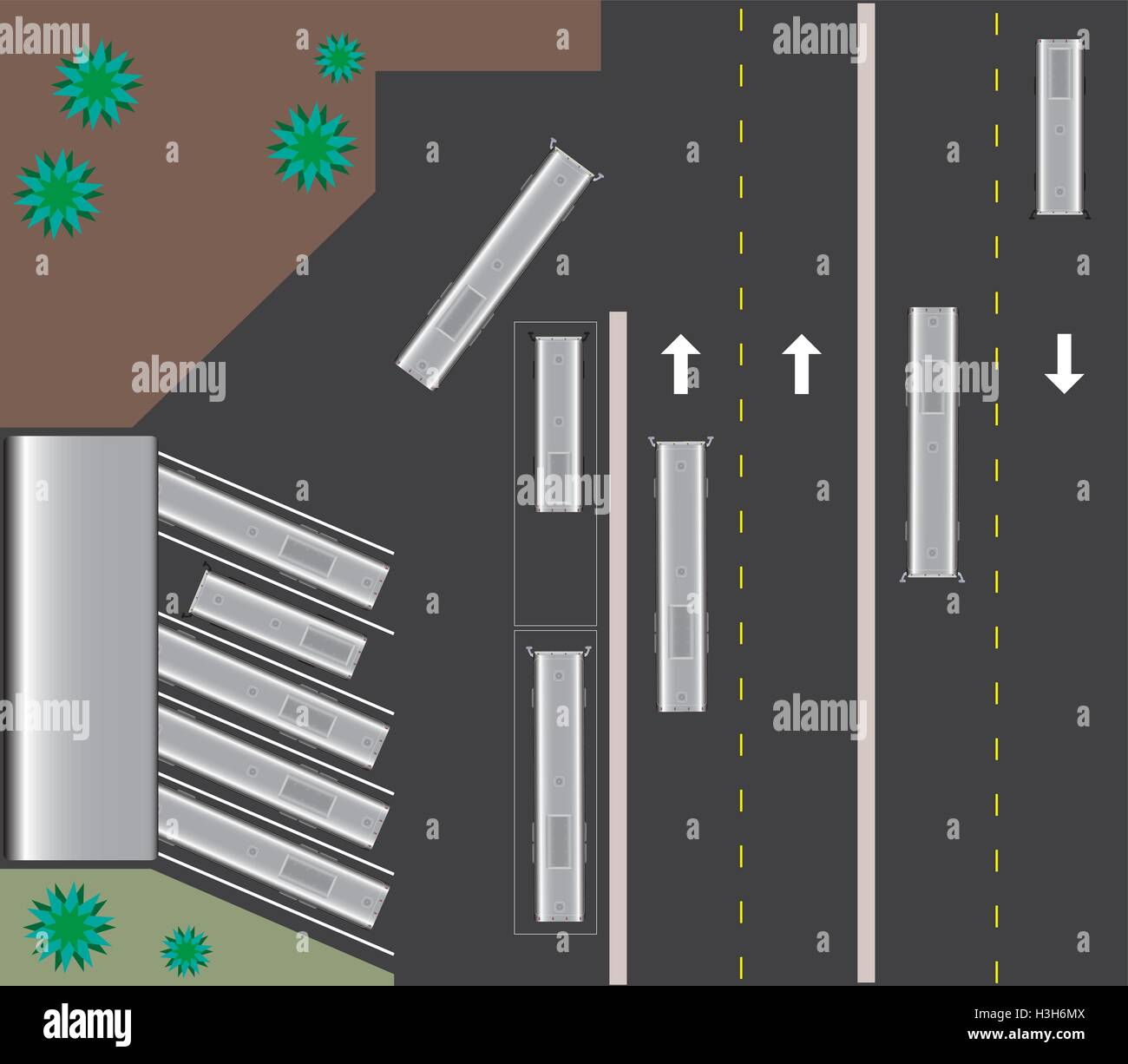Top view of bus Station Landscape Vector Illustration Stock Vector ...