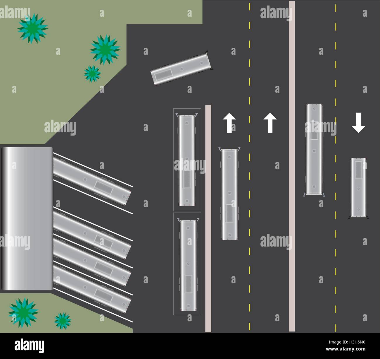 Top view of bus Station Landscape Vector Illustration Stock Vector ...