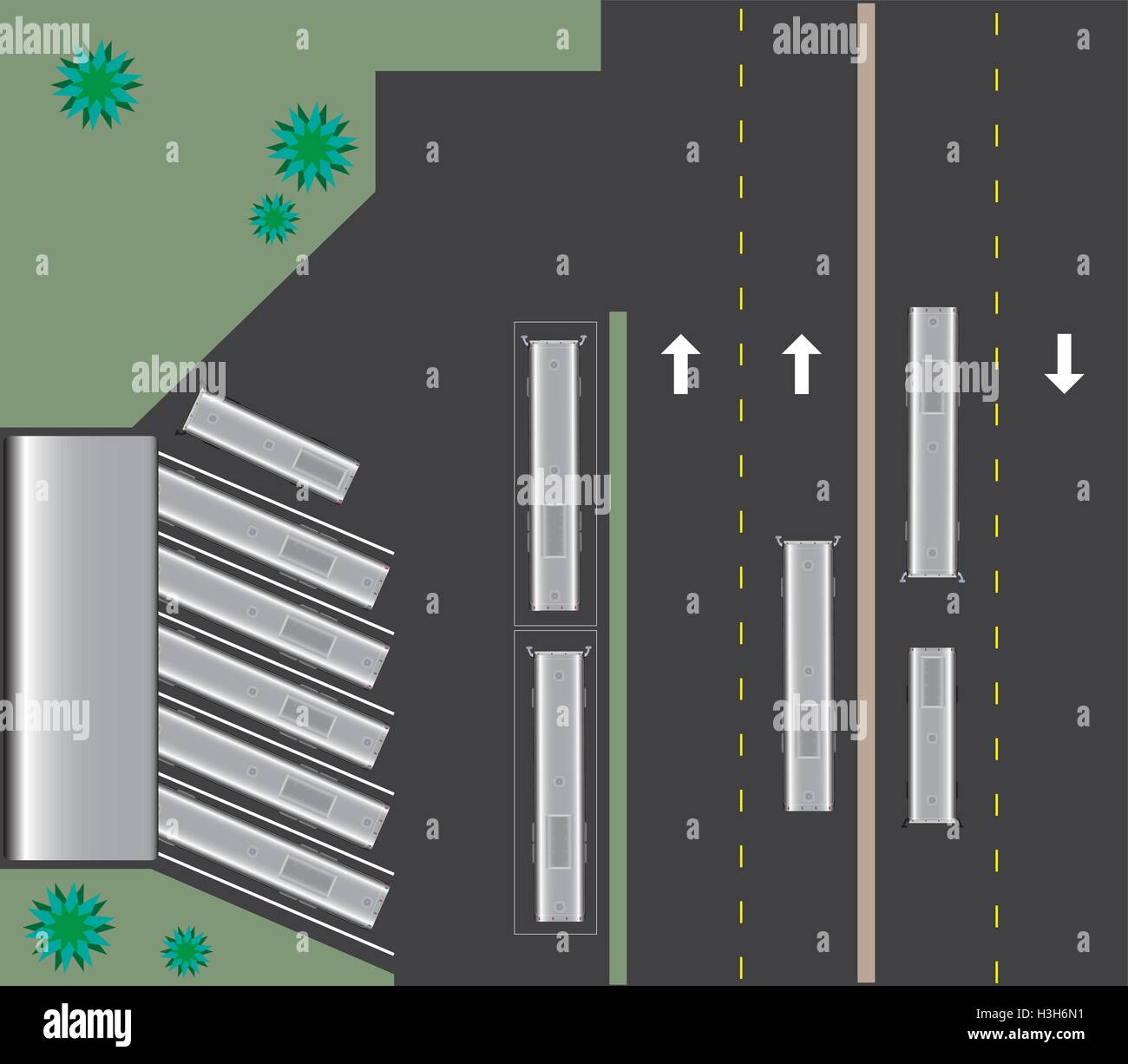 Top view of bus Station Landscape Vector Illustration Stock Vector ...