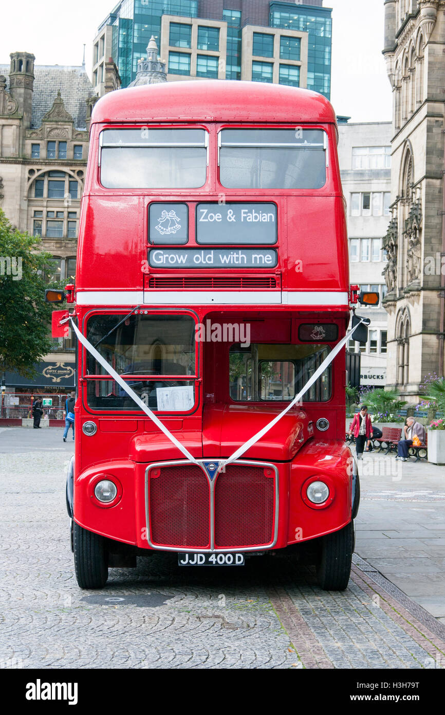 Red Bus for Weddings Outside Manchester Town Hall Stock Photo - Alamy