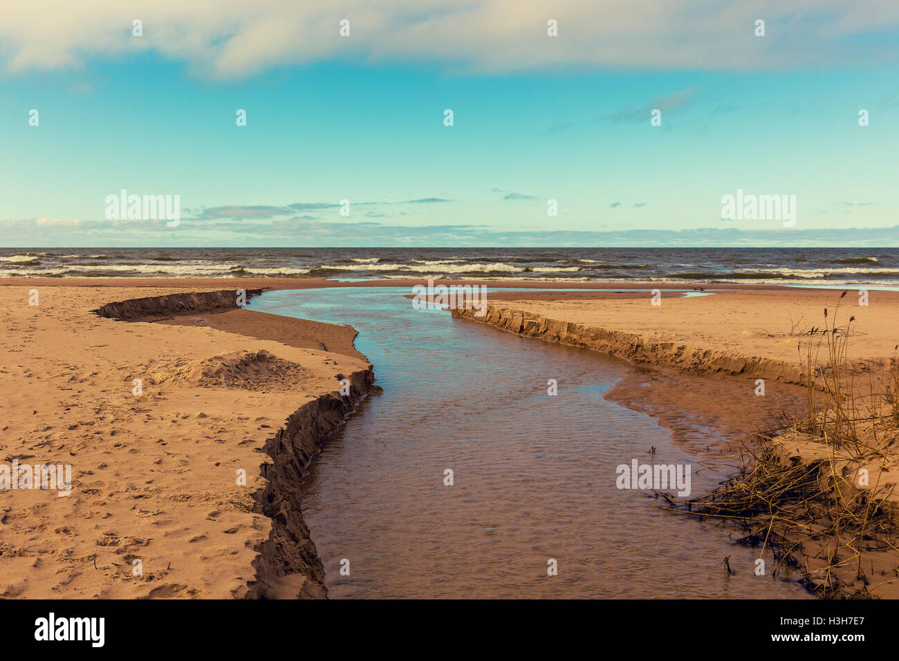 Delta river in the daytime. The river flows into the sea Stock Photo ...
