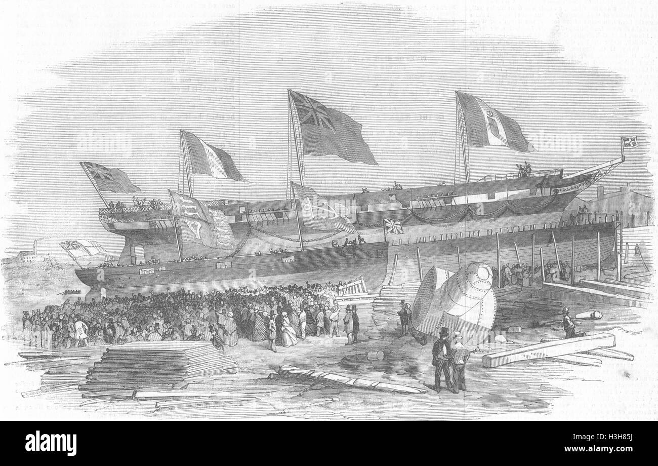 LONDON SteamShip launch, Mare's, Blackwall 1856. Illustrated London ...