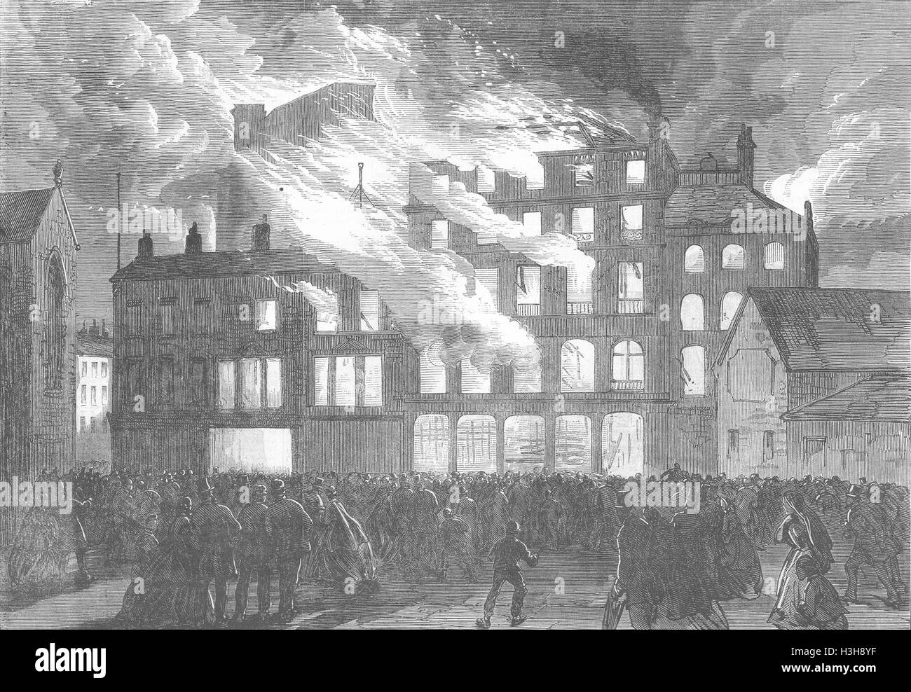 LANCS Compton House ablaze, Church St, Liverpool 1865. Illustrated ...