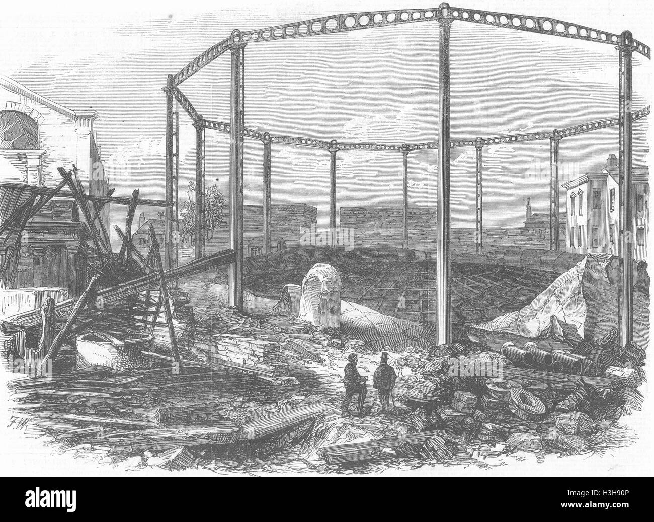 LONDON Ruins of Gasworks, 9-Elms after explosion 1865. Illustrated ...