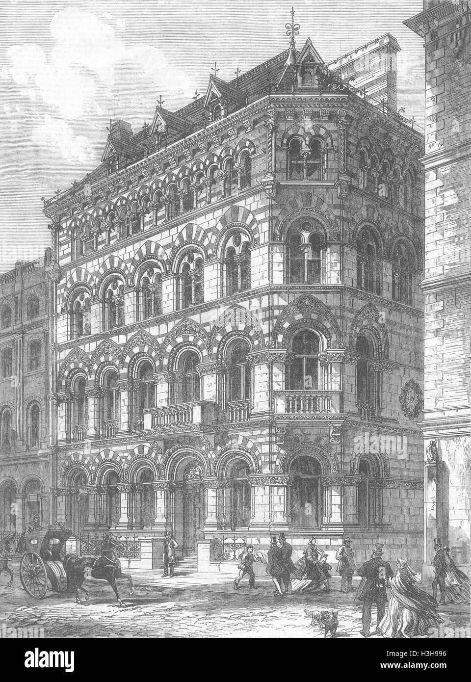 LONDON Crown Life Assurance Office, Fleet St 1866. Illustrated London ...