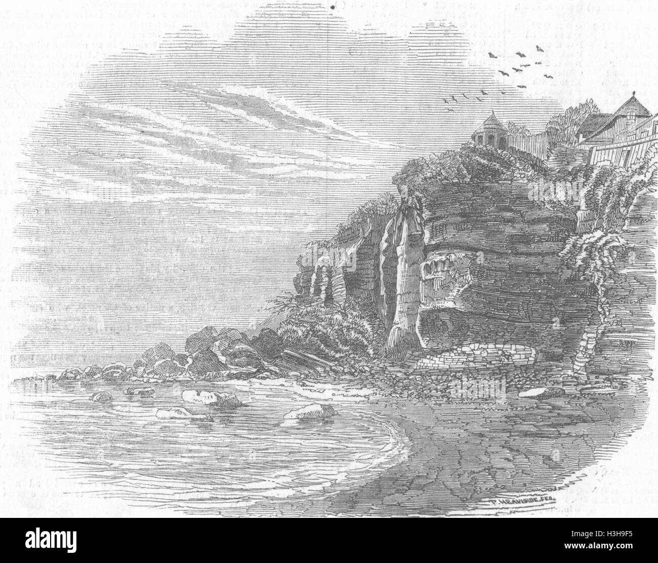DEVON Fall of Chit Cliff, Sidmouth 1849. Illustrated London News Stock ...