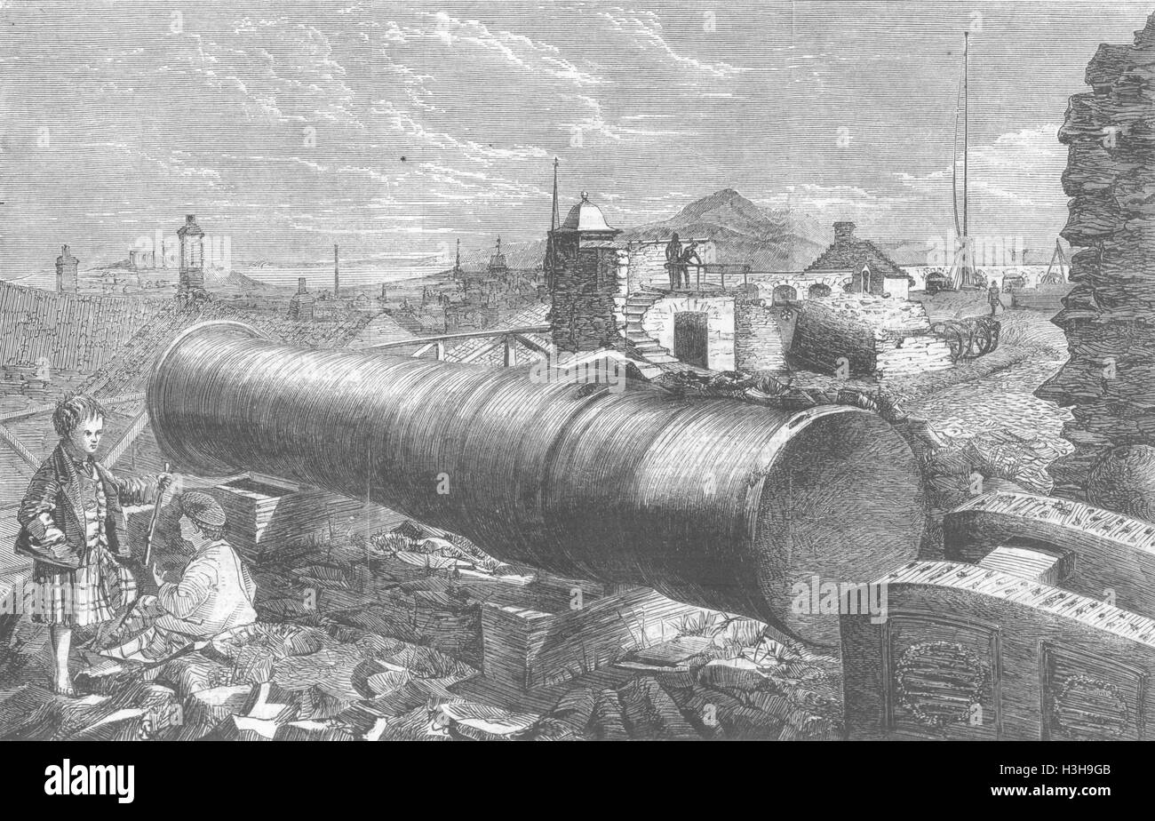 SCOTLAND Mons Meg, Edinburgh Castle 1860. Illustrated London News Stock ...