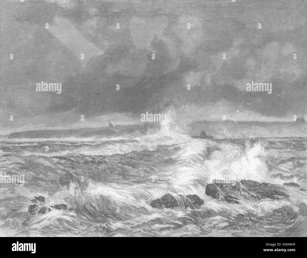 SCOTLAND Wick Harbour during storm 1870. The Graphic Stock Photo - Alamy