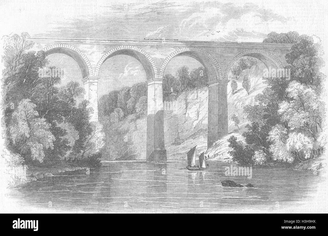 DURHAM rail bridge, river Wear, Bishop-Auckland line 1857. Illustrated ...