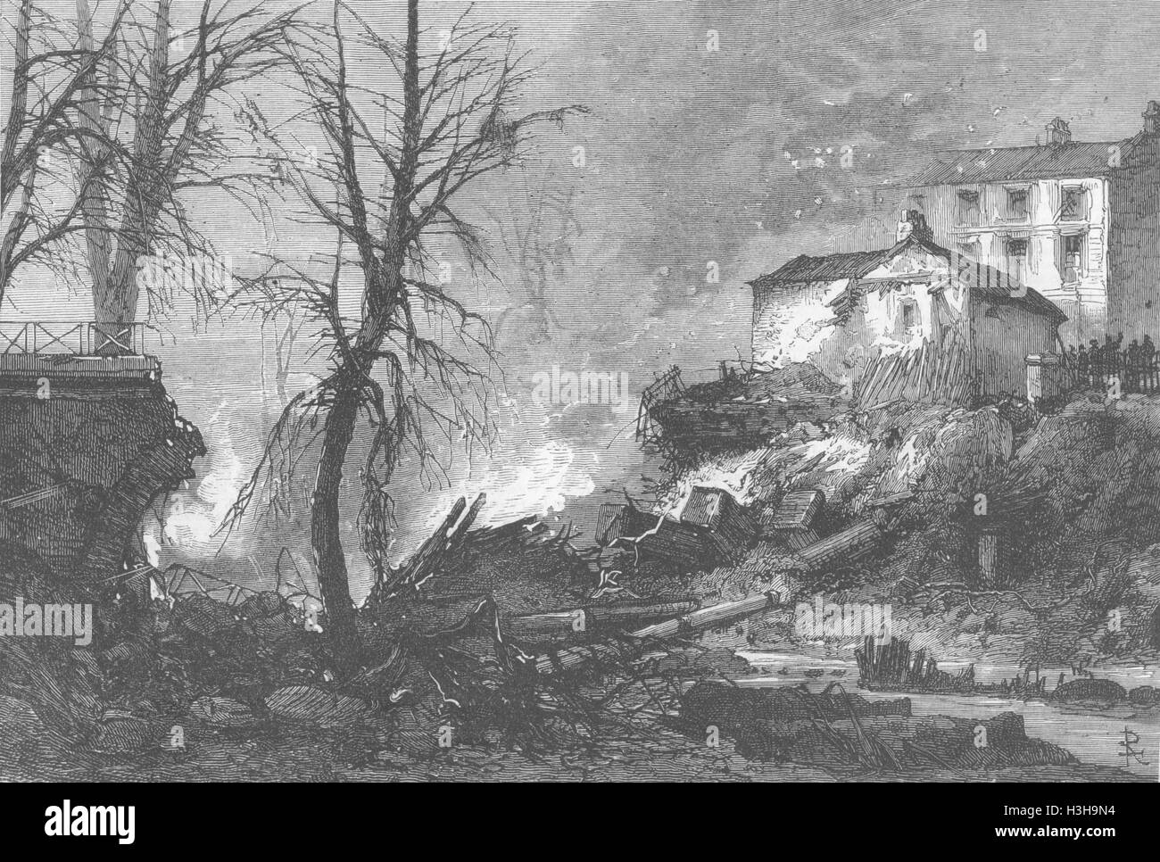 DISASTERS bridge hour after explosion 1874. The Graphic Stock Photo - Alamy